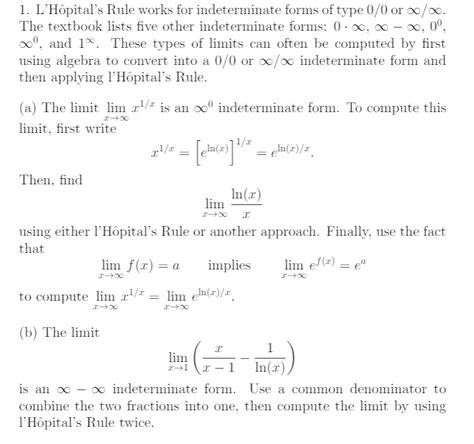 Solved Lhôpitals Rule Works For Indeterminate Forms Of