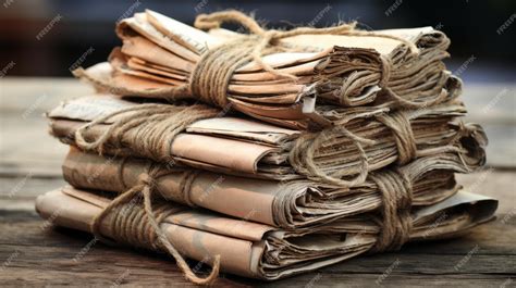 Premium Ai Image A Pile Of Old Newspapers Tied With Twine A Pile Of