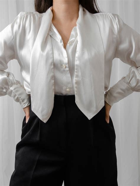 Vintage 70s Luxe Satin Pussy Bow Blouse Shop Thrilling