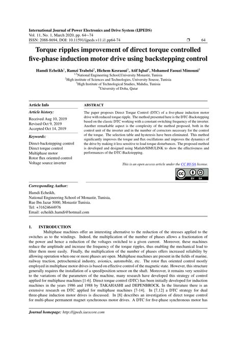 Pdf Torque Ripples Improvement Of Direct Torque Controlled Five Phase Induction Motor Drive