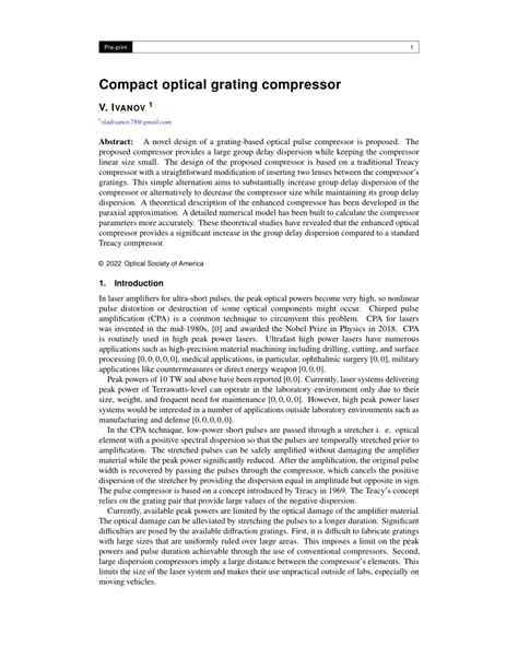 Pdf Compact Optical Grating Compressor
