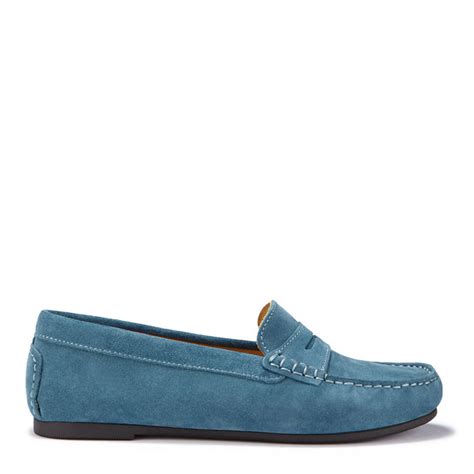 Womens Penny Driving Loafers Slate Grey Suede Hugs And Co