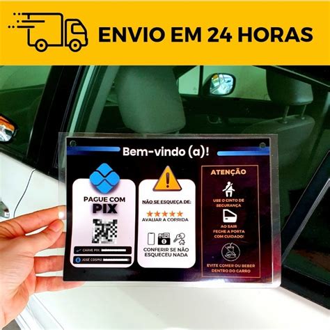 Kit Plaquinhas informativas Pix para motorista de aplicativo Uber Táxi Shopee Brasil