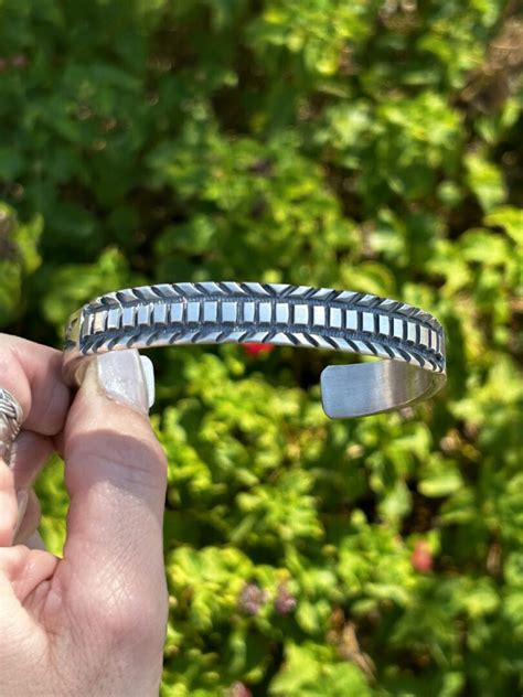 Navajo Handmade Thick Sterling Silver Mens Cuff Bracelet Old Town Jewels