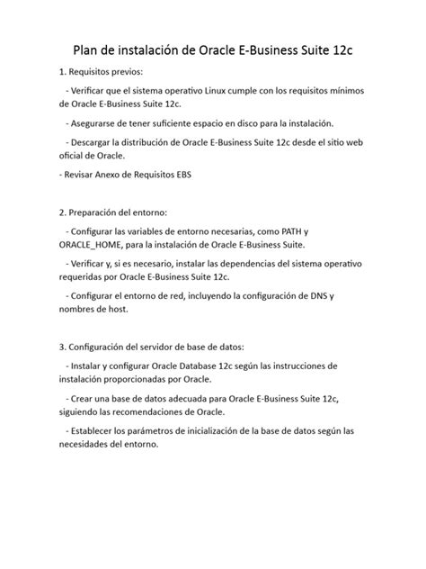 Plan De Instalación De Oracle Ebs 12c Descargar Gratis Pdf Oracle