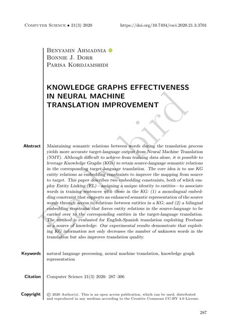 Pdf Knowledge Graphs Effectiveness In Neural Machine Translation Improvement