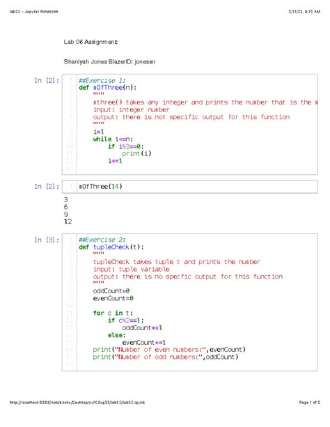 Lab06 Jupyter Notebook Lab 06 Assignment Shaniyah Jones BlazerID