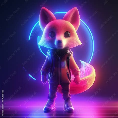 네온 배경 귀여운 여우 캐릭터 Stock Illustration Adobe Stock
