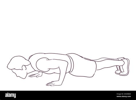 Young Athletic Man Doing Push Ups Hand Drawn Style Vector Illustration