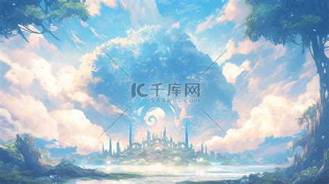 唯美梦幻治愈手绘风景世界之树插画图片 千库网