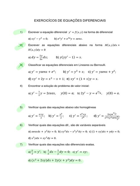 Exercícios De EquaÇÕes Diferenciais Pdf