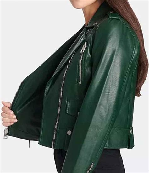 Asymmetrical Zipper Biker Rihanna Green Leather Jacket Jackets Masters