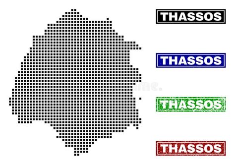 Thassos Island Map In Dot Style With Grunge Name Stamps Stock Vector