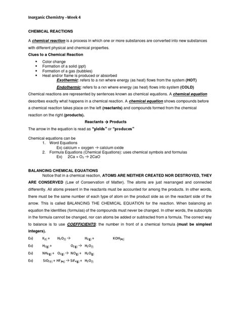 Week 4 Chemical Reactions Pdf Chemistry Chemical Reactions