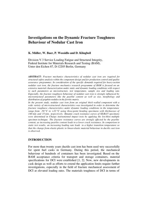 Pdf Investigations On The Dynamic Fracture Toughness Behaviour Of Nodular Cast Iron