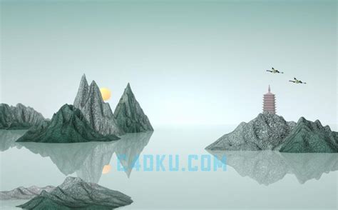 C4d制作中国风3d新中式立体山水画3d资源下载 C4d库