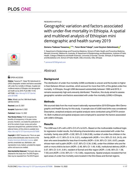 Pdf Geographic Variation And Factors Associated With Under Five Mortality In Ethiopia A