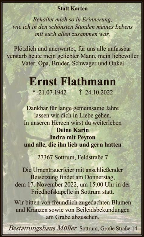 Traueranzeigen Von Ernst Flathmann Trauerkreiszeitungde