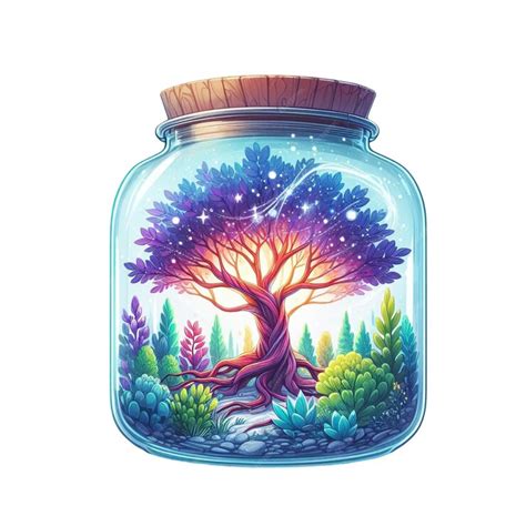 A Watercolor Drawing Of A Tree With A Tree In The Jar Premium Ai