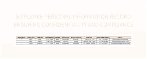 Employee Personal Information Record Ensuring Confidentiality And Compliance Excel Template And