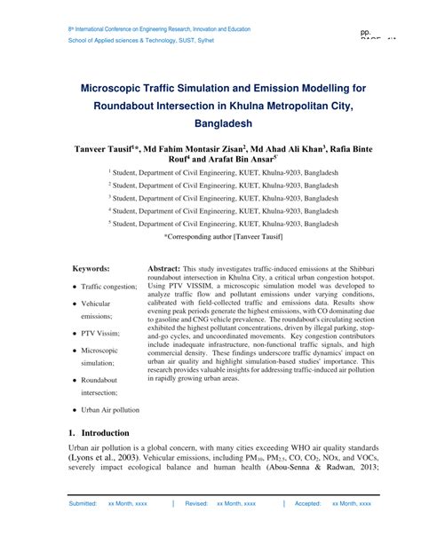 Pdf Microscopic Traffic Simulation And Emission Modelling For Roundabout Intersection In