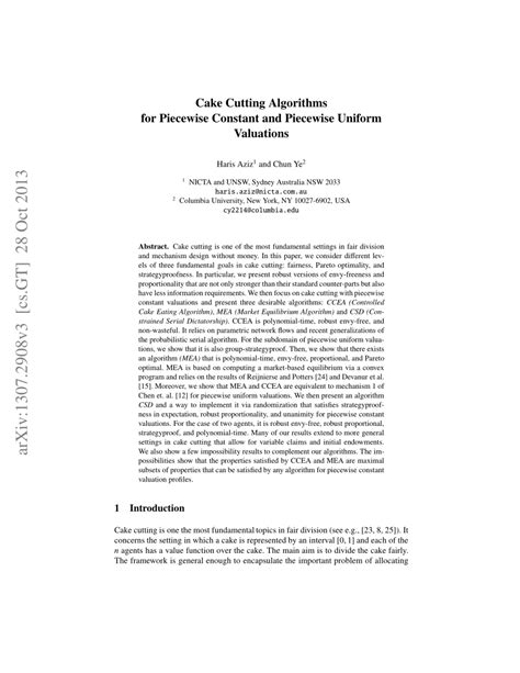 Pdf Cake Cutting Algorithms For Piecewise Constant And Piecewise