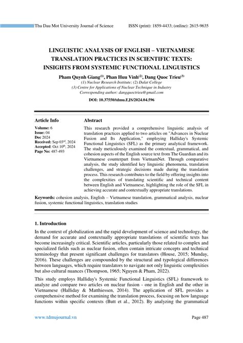 Pdf Linguistic Analysis Of English Vietnamese Translation Practices In Scientific Texts