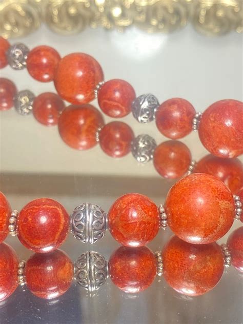 RARE Precious Red CORAL Necklace Sterling Silver Vin Gem