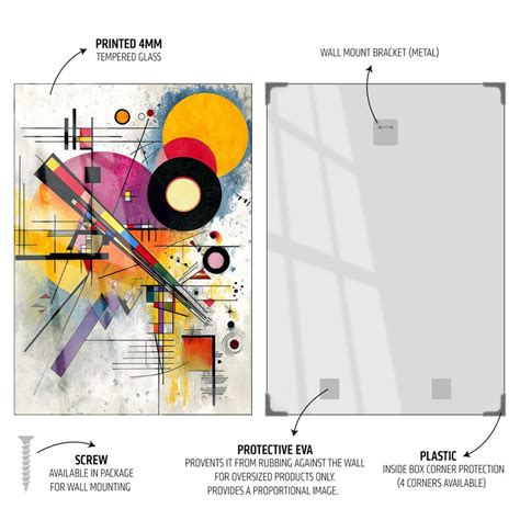 Kandinsky Geïnspireerde Glazen Muurkunst Kunst Aan De Muur Van Gehard Glas Abstracte Muurkunst