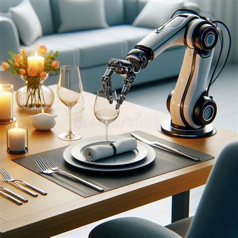 Automated Table Setting Robotic Arms Set The Table With Precisio Stock Illustration