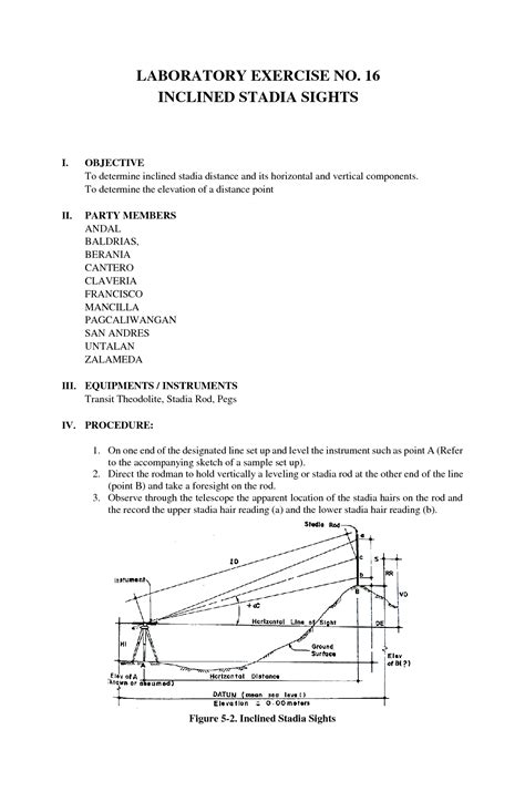 Solution Surveying Laboratory Exercise Inclined Stadia Sight Studypool