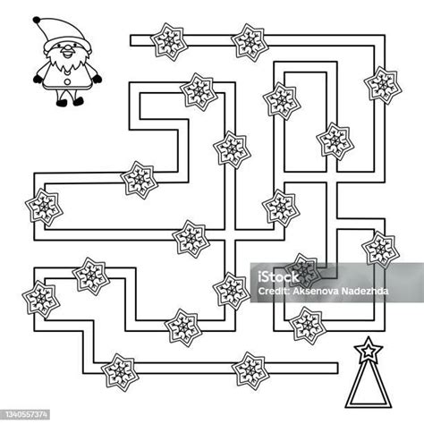 아이들을위한 미로 아이들을위한 흑백 퍼즐 게임 크리스마스 트리를 장식하는 데 도움이됩니다 만화 스타일 벡터 그림입니다 0명에 대한 스톡 벡터 아트 및 기타 이미지 Istock