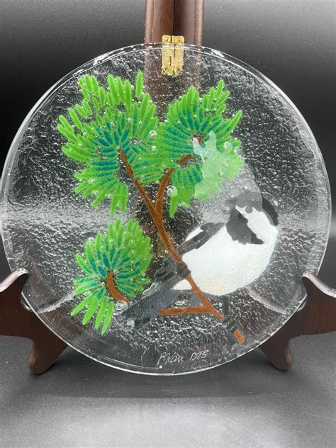 Peggy Karr Fused Glass Plate Bird Rare Etsy