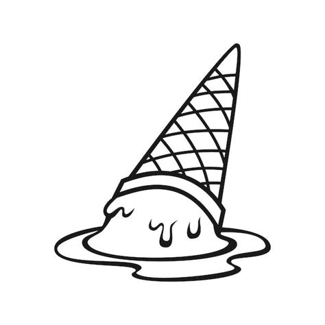 흰색 배경에 녹은 아이스크림 벡터 개요 그림 그리기 프리미엄 벡터