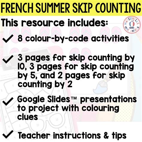 French Digitalprint Skip Counting Colour By Code Worksheets Summer