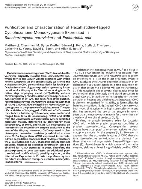 Pdf Purification And Characterization Of Hexahistidine Tagged