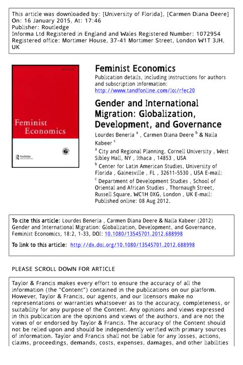 PDF Gender And International Migration Globalization Development And Governance