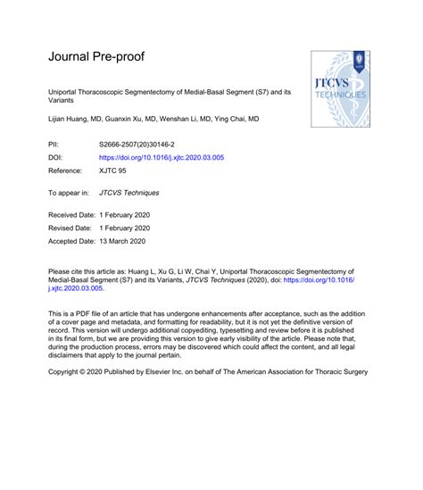 Pdf Uniportal Thoracoscopic Segmentectomy Of Medial Basal Segment S7 And Its Variants