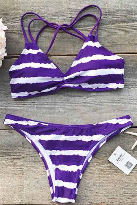 Violet Perfume Stripe Bikini Set