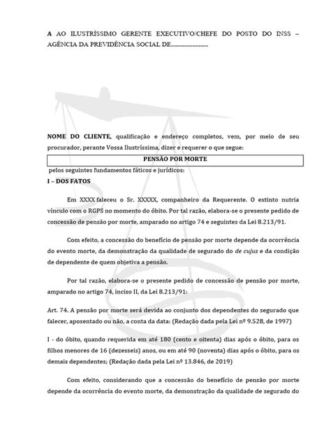 Requerimento Administrativo Pensão Por Morte Reconhhecimento De