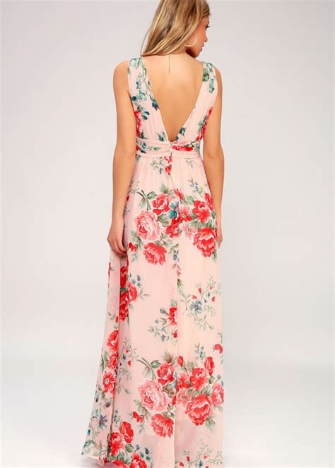 Garden Meandering Blush Floral Print Maxi Dress Gemma Fashion