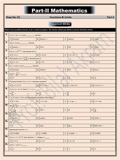 Important Mcqs Part 2 Chap 125 And 7 Pdf Functions And Mappings Differential Equations
