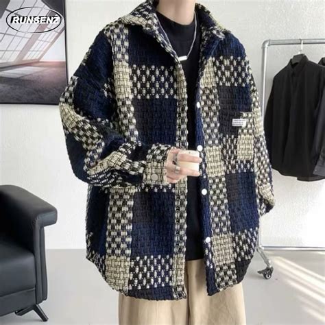 M 8xl 韓版大尺碼外套男 寬鬆格子襯衫 設計感 長袖襯衫 小香風夾克衫 格紋襯衫 秋冬季 胖子外套 男生衣著 蝦皮購物