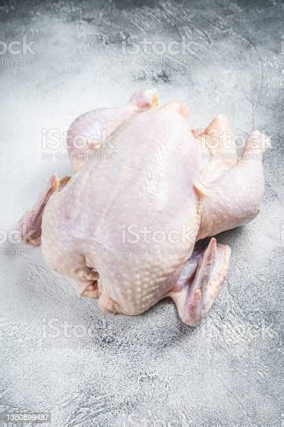 부엌 테이블에 원시 무료 범위 전체 닭 흰색 배경입니다 위쪽 보기 가금류에 대한 스톡 사진 및 기타 이미지 가금류 건강한