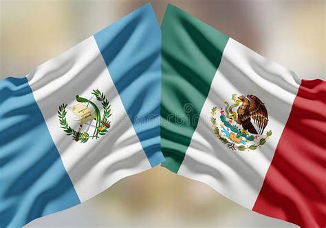 Guatemalan And Mexican Flags Waving Together In A Diplomatic Display