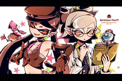 Safebooru Girls Alternate Costume Aori Splatoon Bespectacled Black Hair Book Bracelet