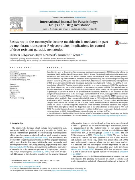 Pdf Resistance To The Macrocyclic Lactone Moxidectin Is Mediated In Part By Membrane