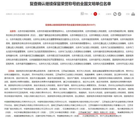 【新闻】我司经复查确认继续保留全国文明单位荣誉称号 江苏省镇江船厂集团欢迎您