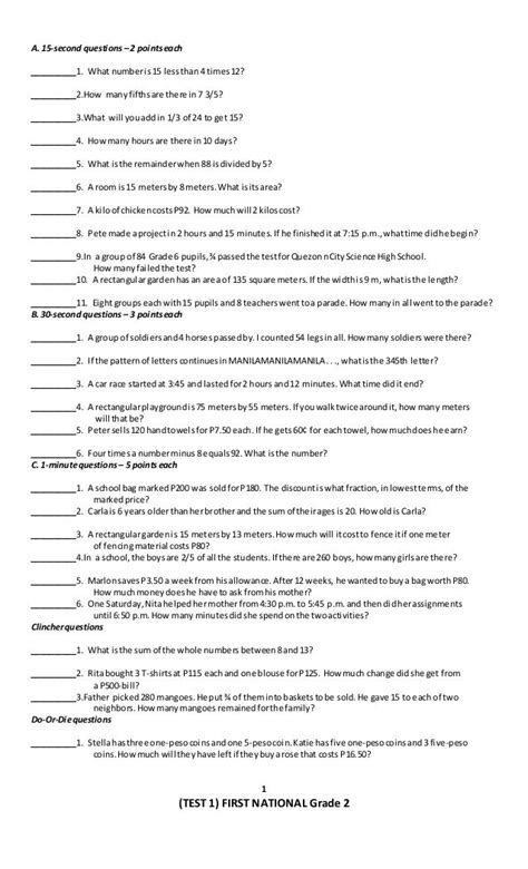 Grade 2 Mtap Reviewer Math Challenge 2nd Grade Grade