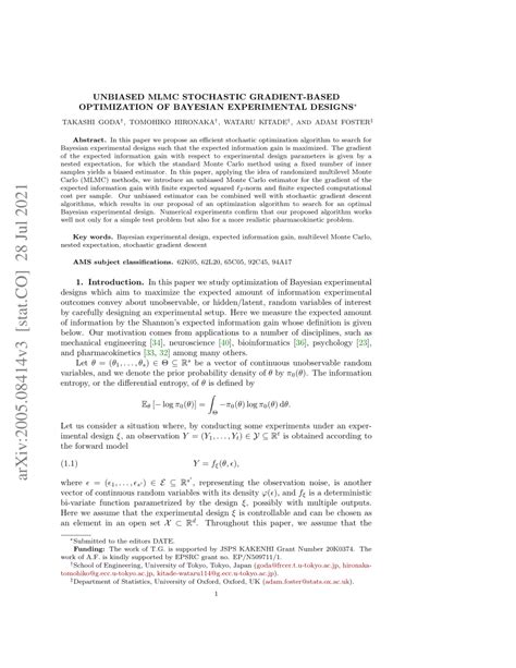 Pdf Unbiased Mlmc Stochastic Gradient Based Optimization Of Bayesian Experimental Designs